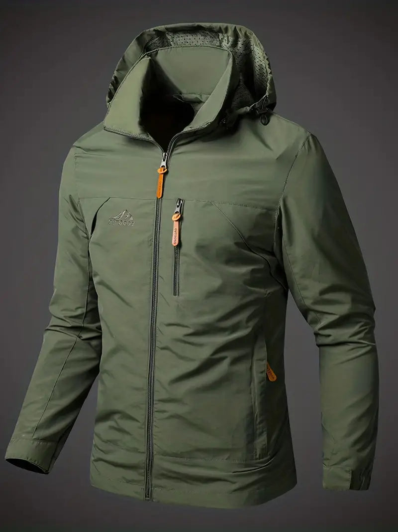 Men's Waterproof Hooded Jacket - Full-Zip with Zippered Pockets ...