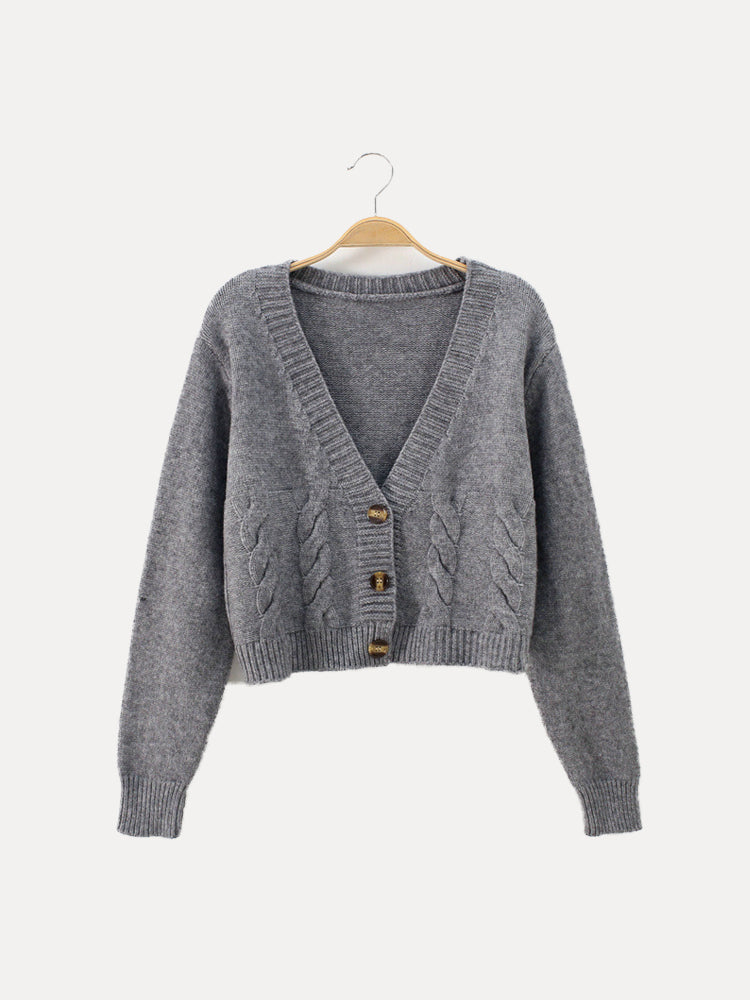 Zendaya - V-Neck Cropped Knit Cardigan for Women – ELVORIA UK